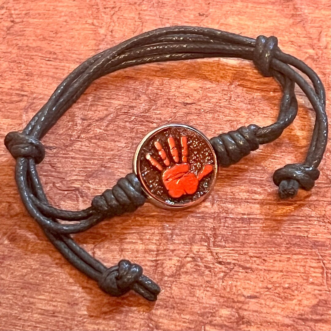 Native American Red Hand Mmiw Symbol Wood Engraved Metal Bezel Pendant ...