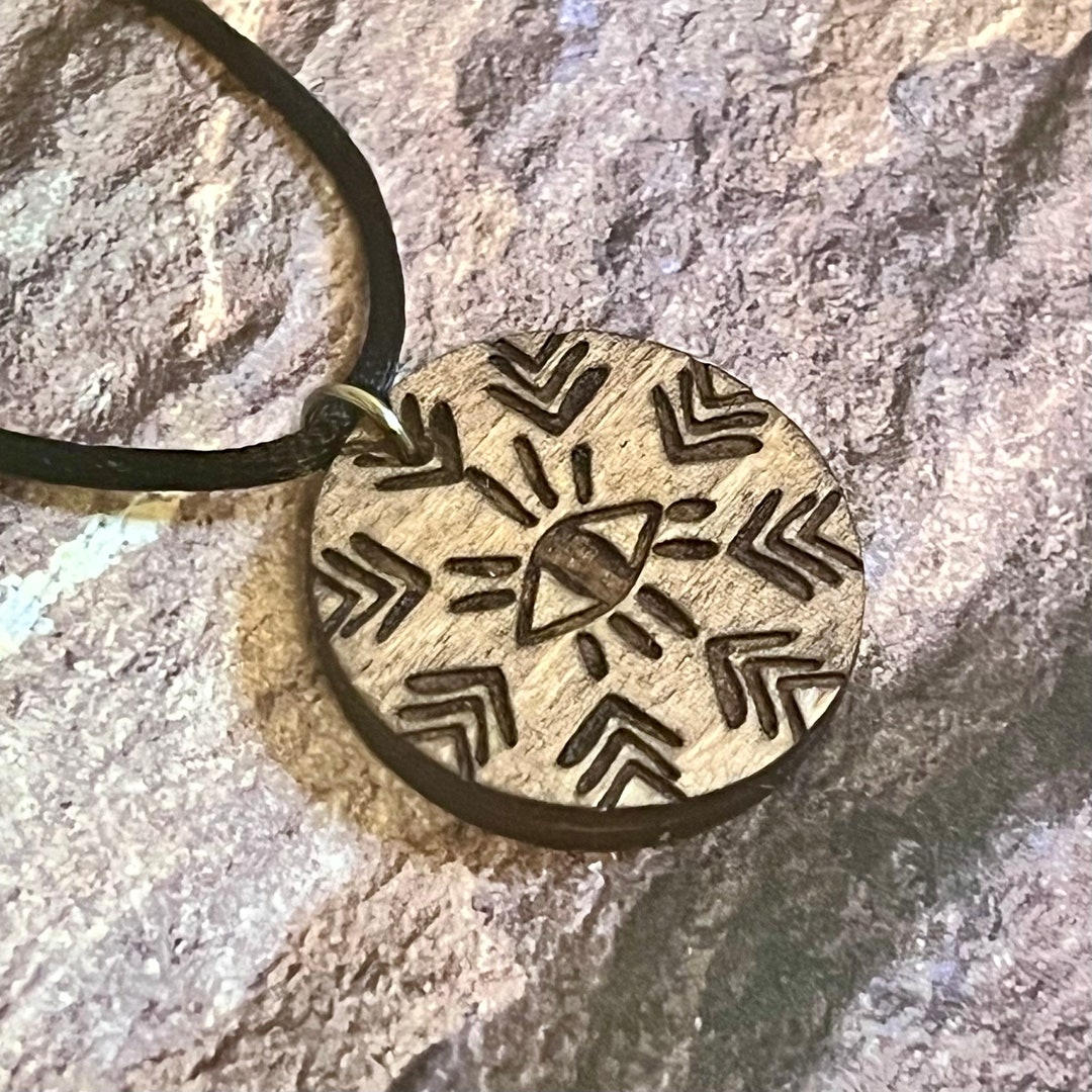 Native American Eye Wood Engraved Charm Cord Necklace - Etsy