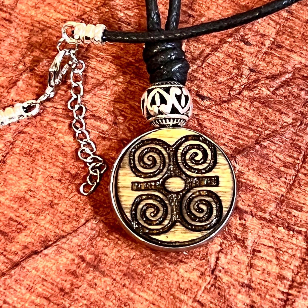 Cherokee Symbol for Strength Wood Engraved Metal Bezel Pendant Cord ...