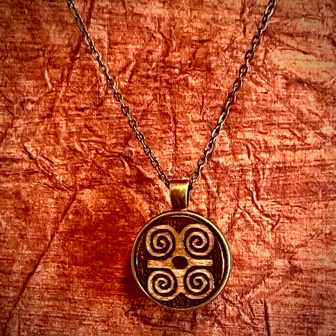 Cherokee Symbol for Strength Wood Engraved Bronze Bezel Pendant With a ...