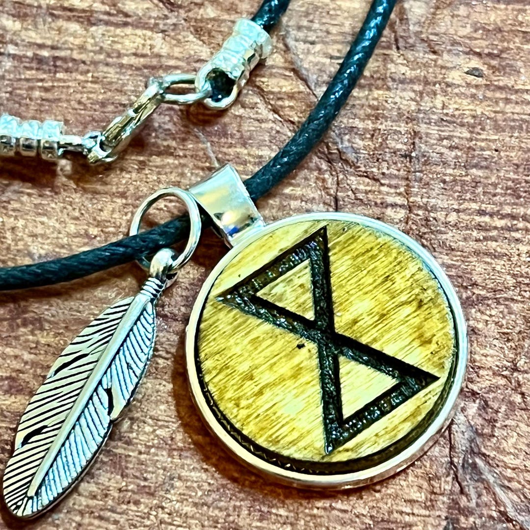 Sioux Nation Symbol Wood Engraved Metal Bezel Pendant Charm Black Cord ...