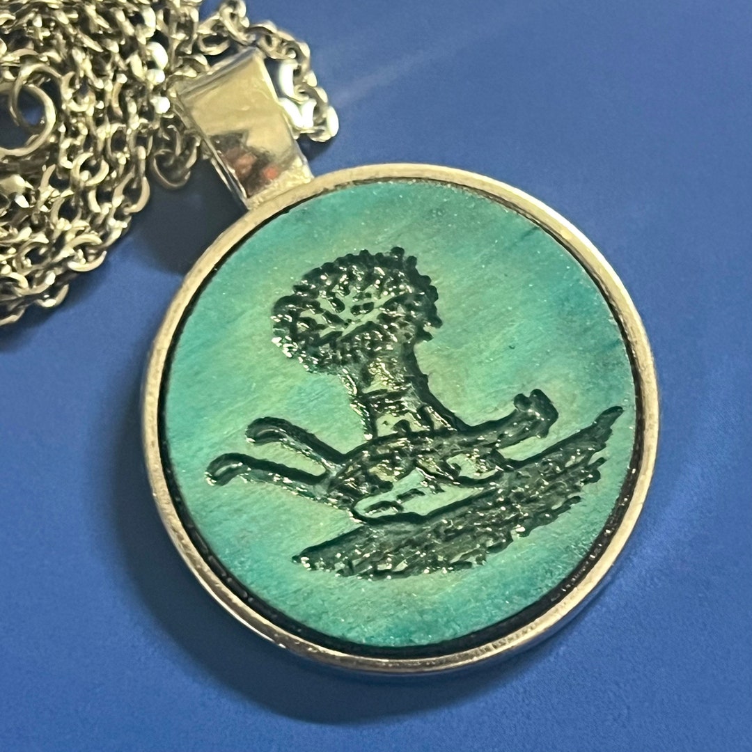 Muscogee Nation Wood Engraved Charm Necklace With Metal Bezel and Chain ...