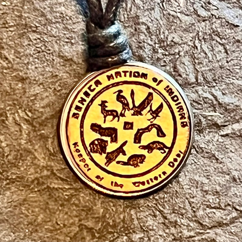 Seneca Nation Mohawk Symbol Wood Engraved Metal Bezel Pendant Charm ...