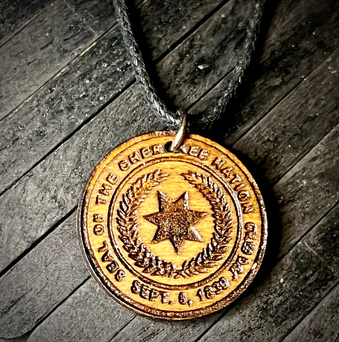 Cherokee Nation Engraved Wood Charm Cord Necklace.. - Etsy