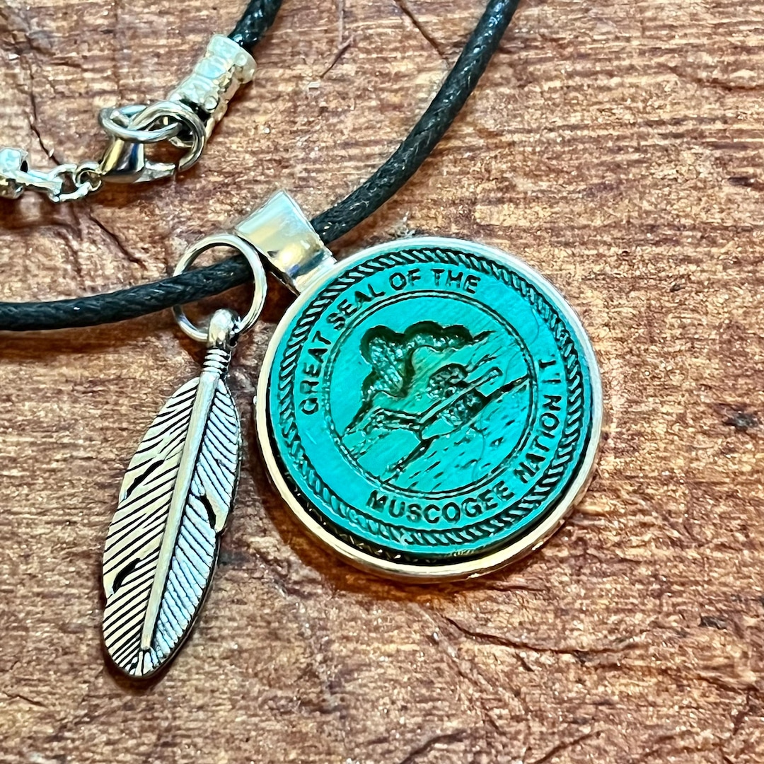 Muscogee Nation Symbol Wood Engraved Metal Bezel Pendant Charm Black ...