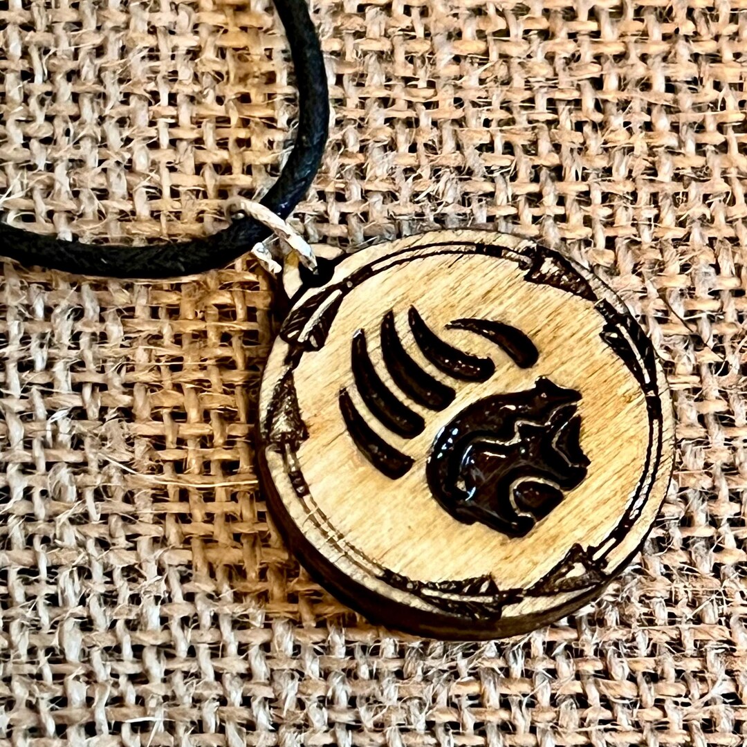 Native American Bear Paw Symbol 2 Sided Wood Engraved Pendant ...