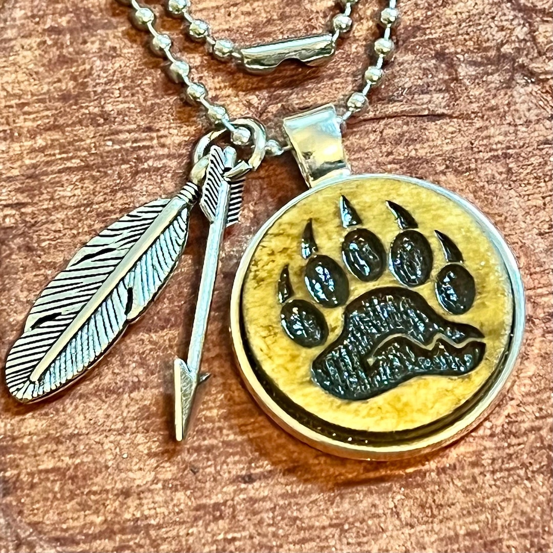Native Bear Paw Symbol for Protection and Courage Wood Engraved Metal ...
