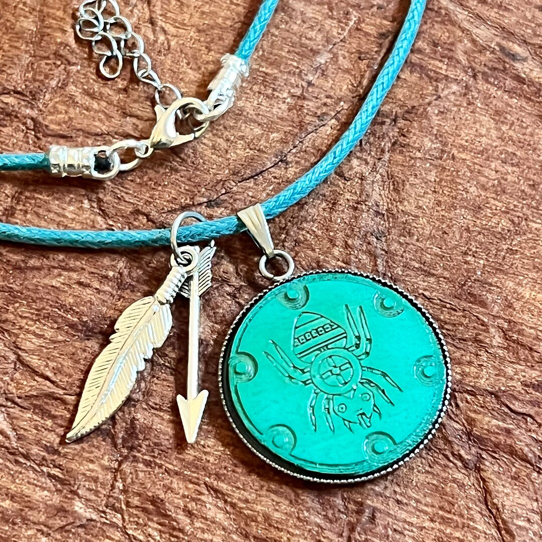 Cherokee Water Spider Symbol Wood Engraved Metal Bezel Pendant ...