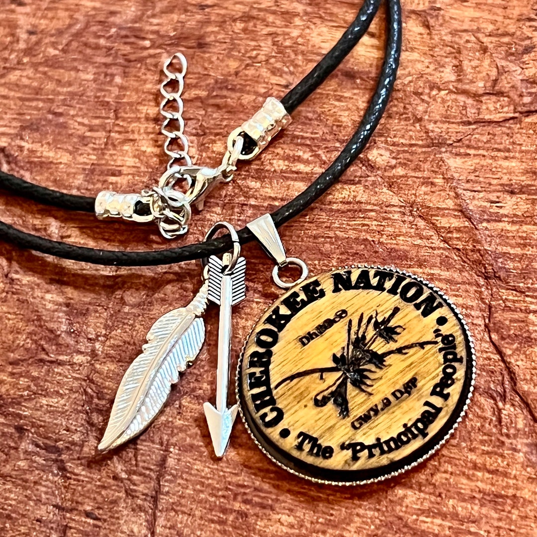 Cherokee Nation the Principal People Wood Engraved Metal Bezel Pendant ...