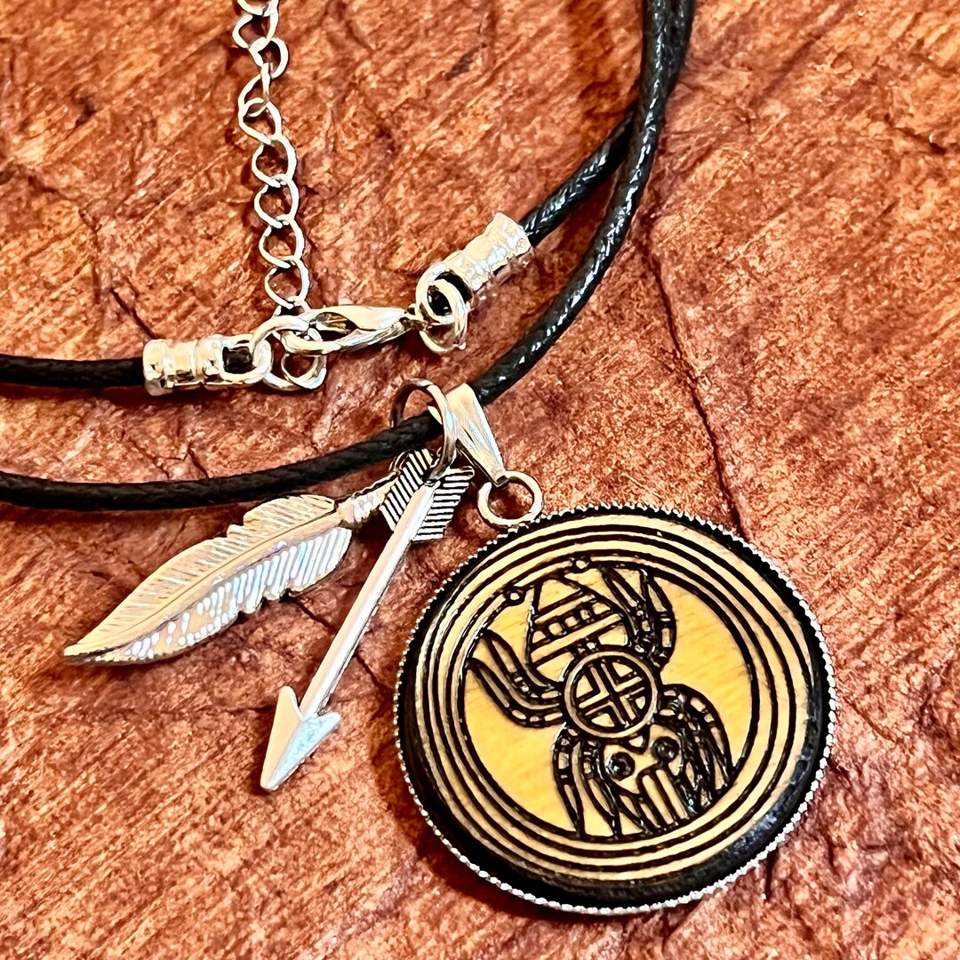 Cherokee Water Spider Symbol Wood Engraved Metal Bezel Pendant Black ...