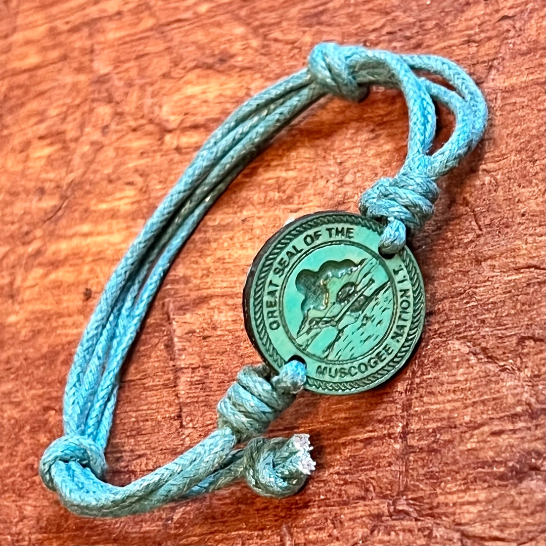 Muscogee Nation Wood Engraved Pendant Adjustable Teal Cord Bracelet - Etsy