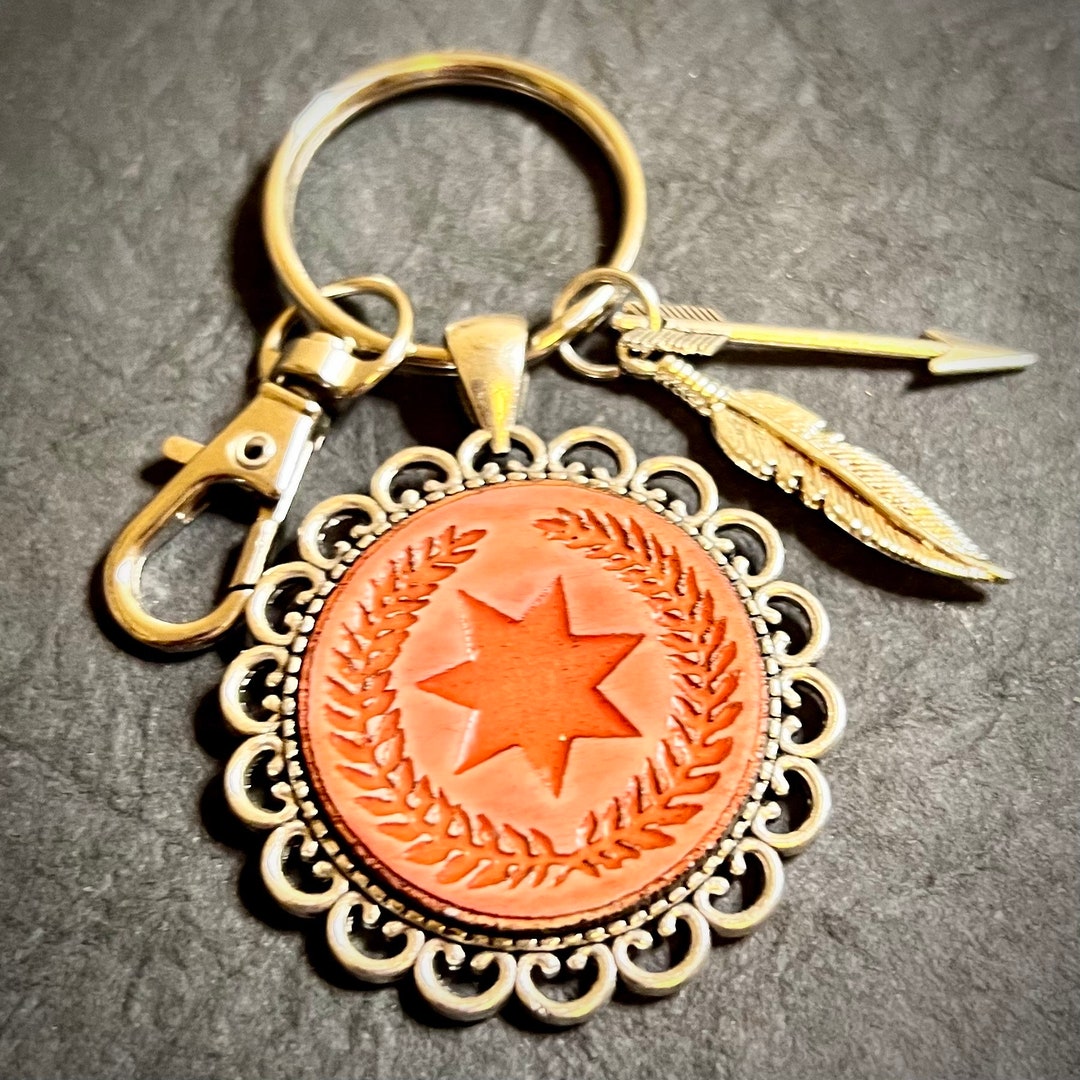 Pink Cherokee Nation Wood Engraved Metal Bezel Keychain With Metal Drop ...