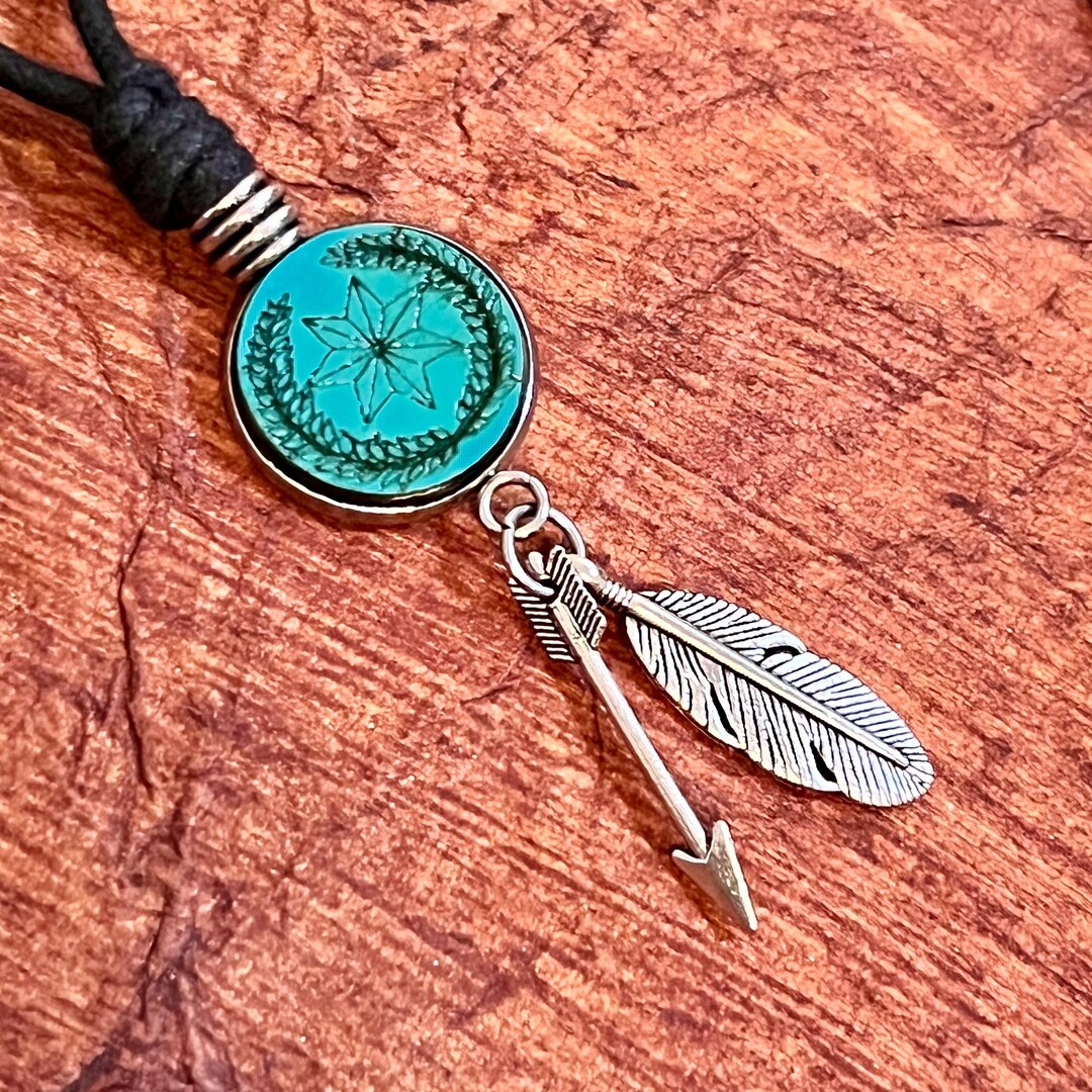 Cherokee Nation Symbol Wood Engraved Metal Bezel Pendant With Drop ...