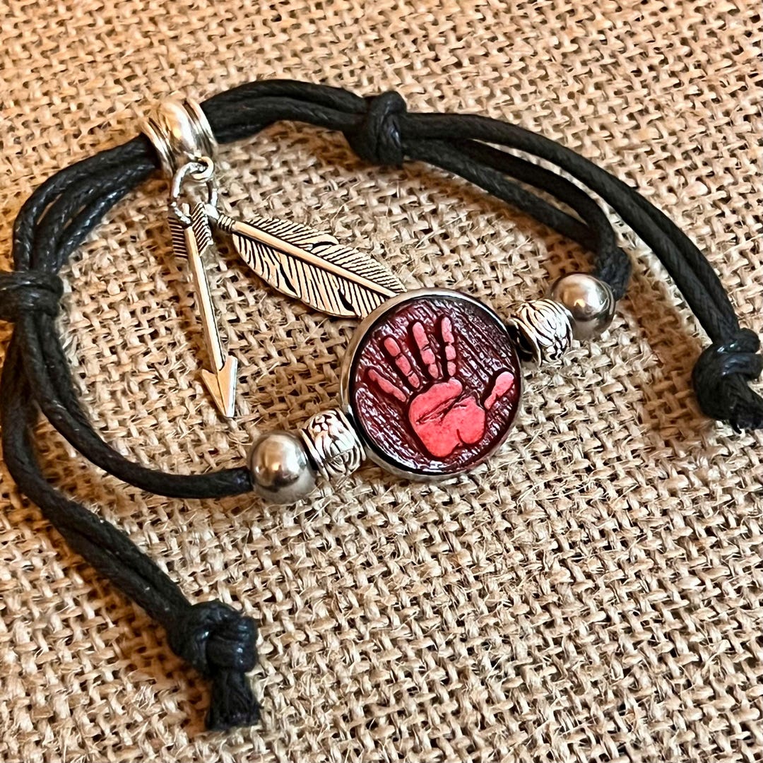 Native Red Hand Mmiw Symbol Wood Engraved Metal Bezel Pendant ...
