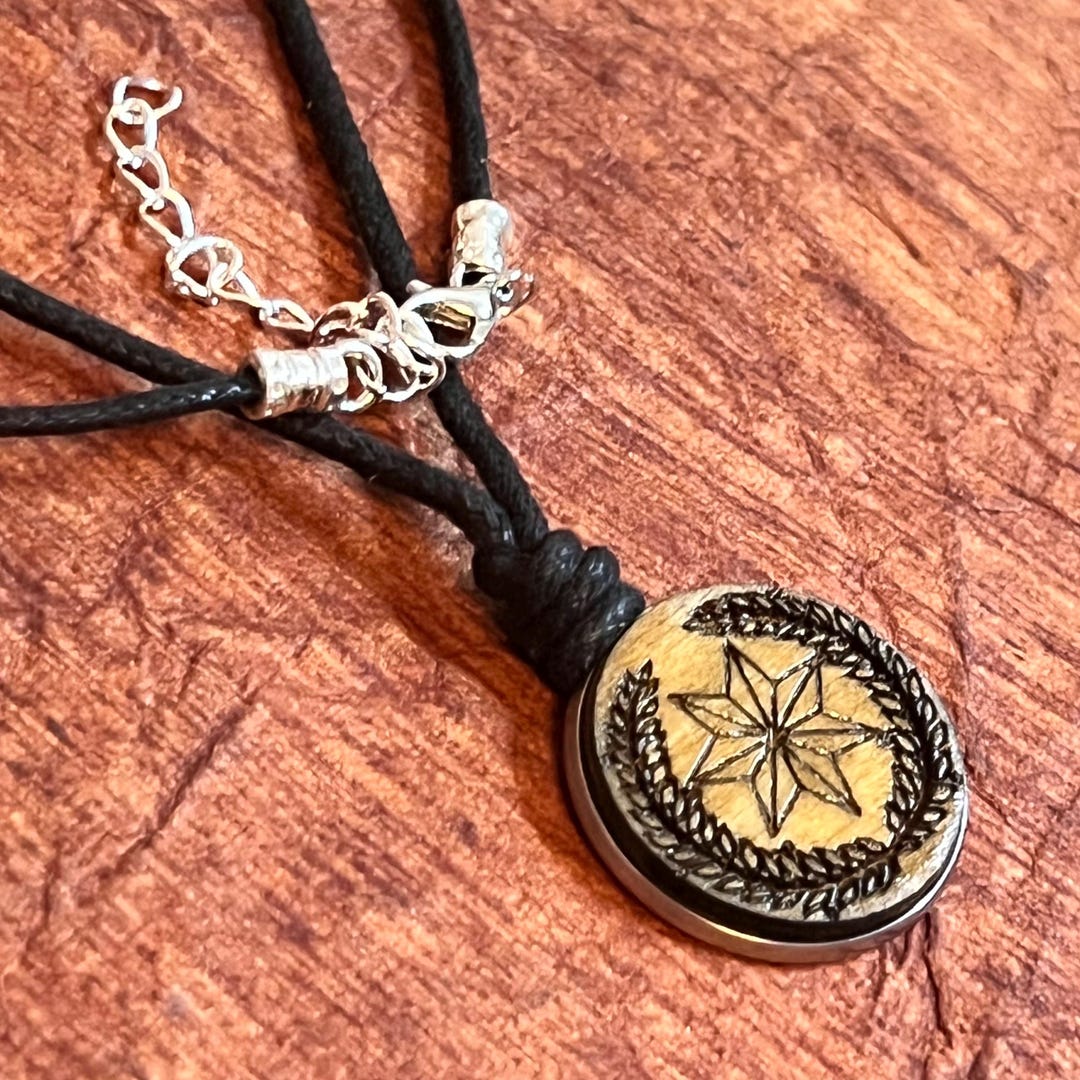 Cherokee Nation Symbol Wood Engraved Metal Bezel Pendant Charm Black ...