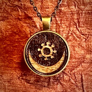 Cherokee Symbol for Harmony Wood Engraved Bronze Bezel Pendant With ...