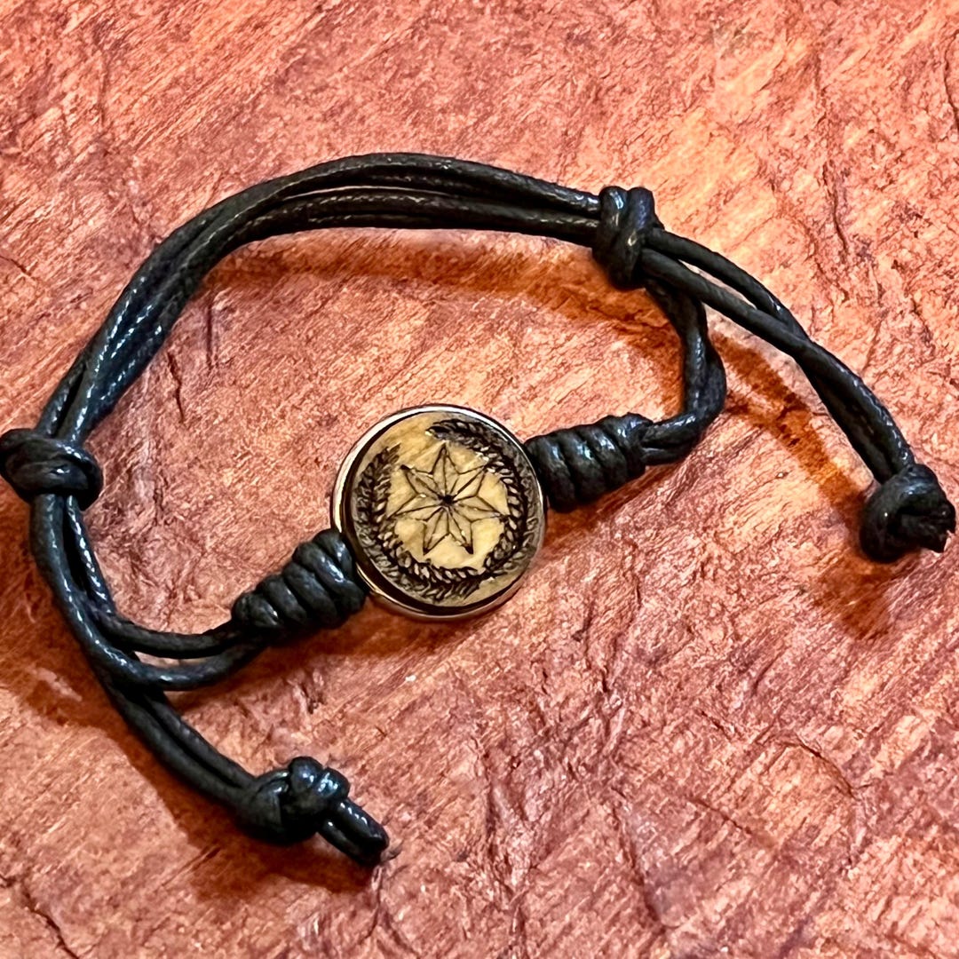 Cherokee Nation Symbol Wood Engraved Metal Bezel Pendant Adjustable ...