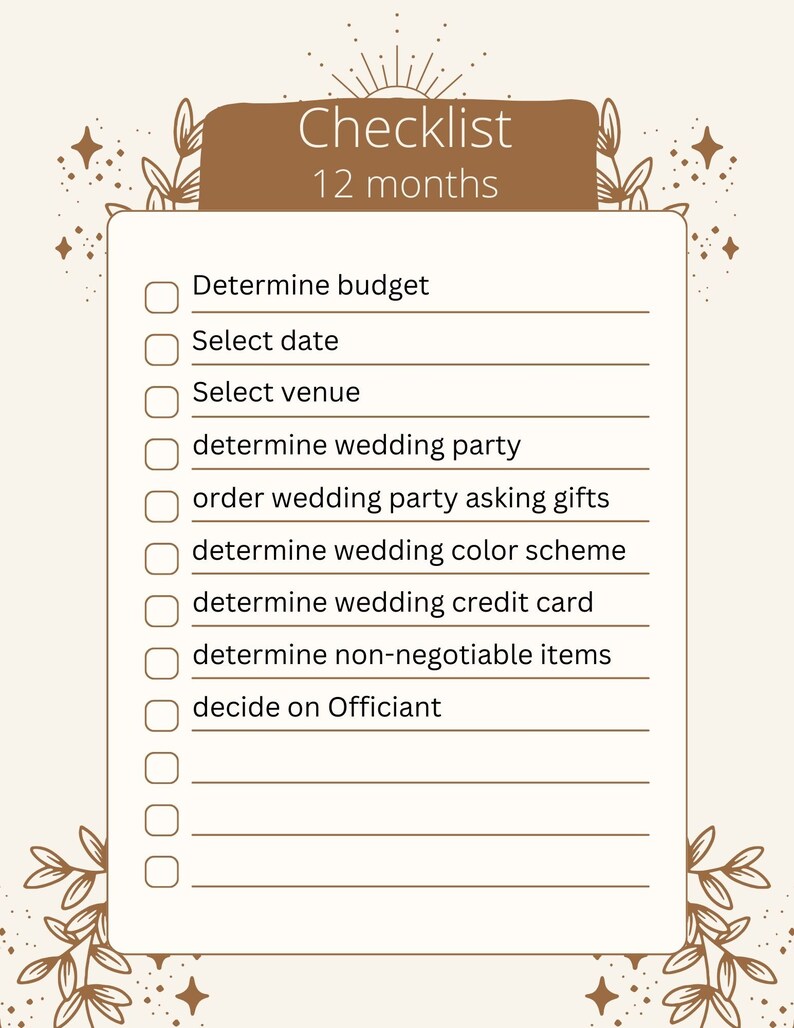 12 Month Wedding Planning Timeline Checklist - Etsy