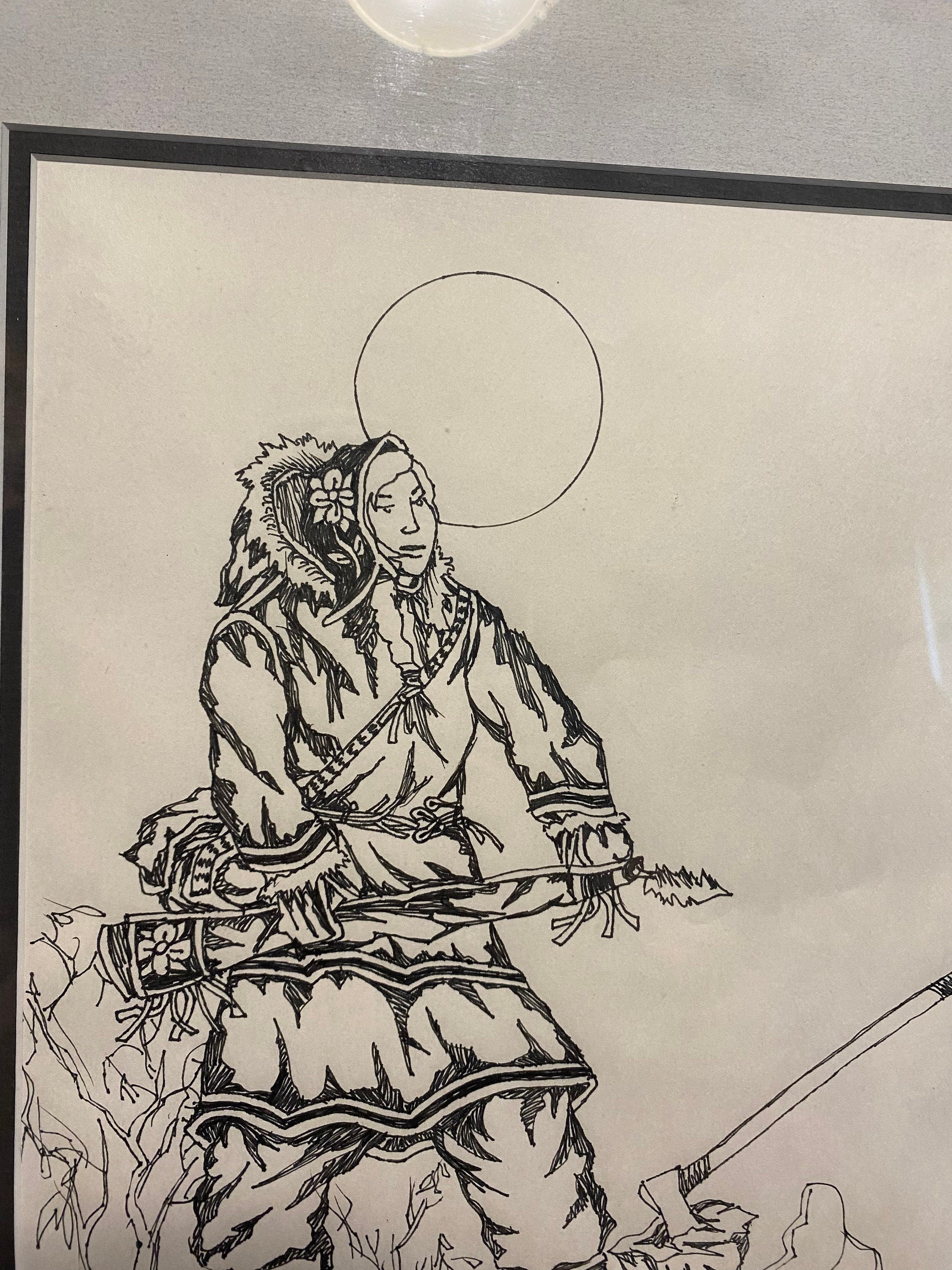 Original Inuit Pen and Ink Drawing by William Bonnetplume - Aboriginal ...