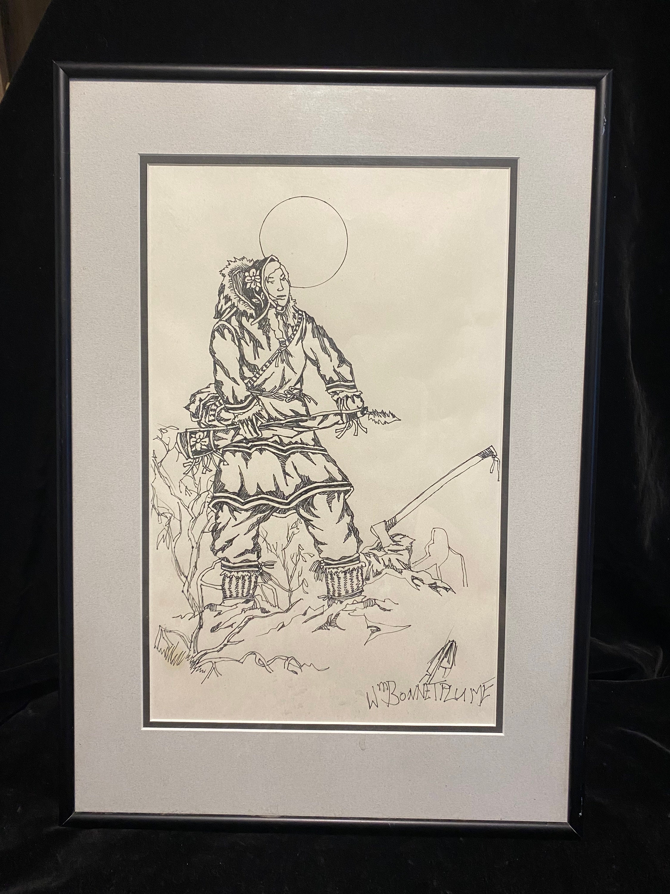 Original Inuit Pen and Ink Drawing by William Bonnetplume - Aboriginal ...