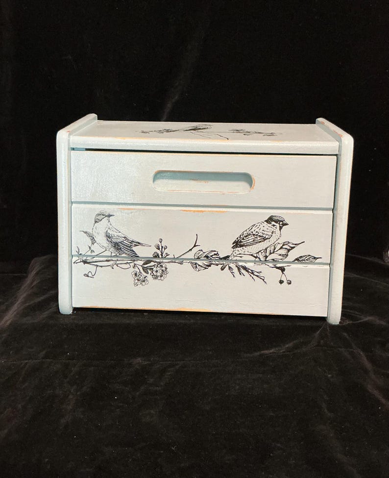 Shabby Chic Pale Teal Bread Box With Bird Appliqué | Hand Painted ...