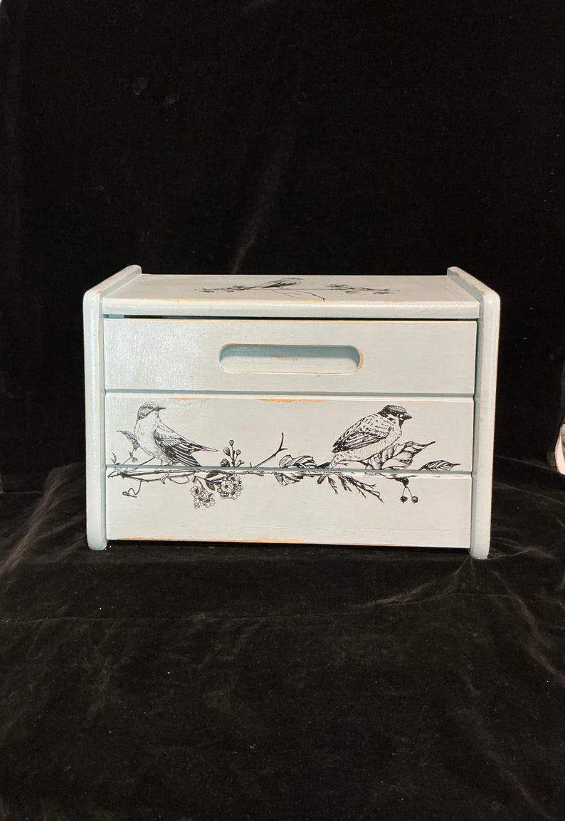 Shabby Chic Pale Teal Bread Box With Bird Appliqué | Hand Painted ...