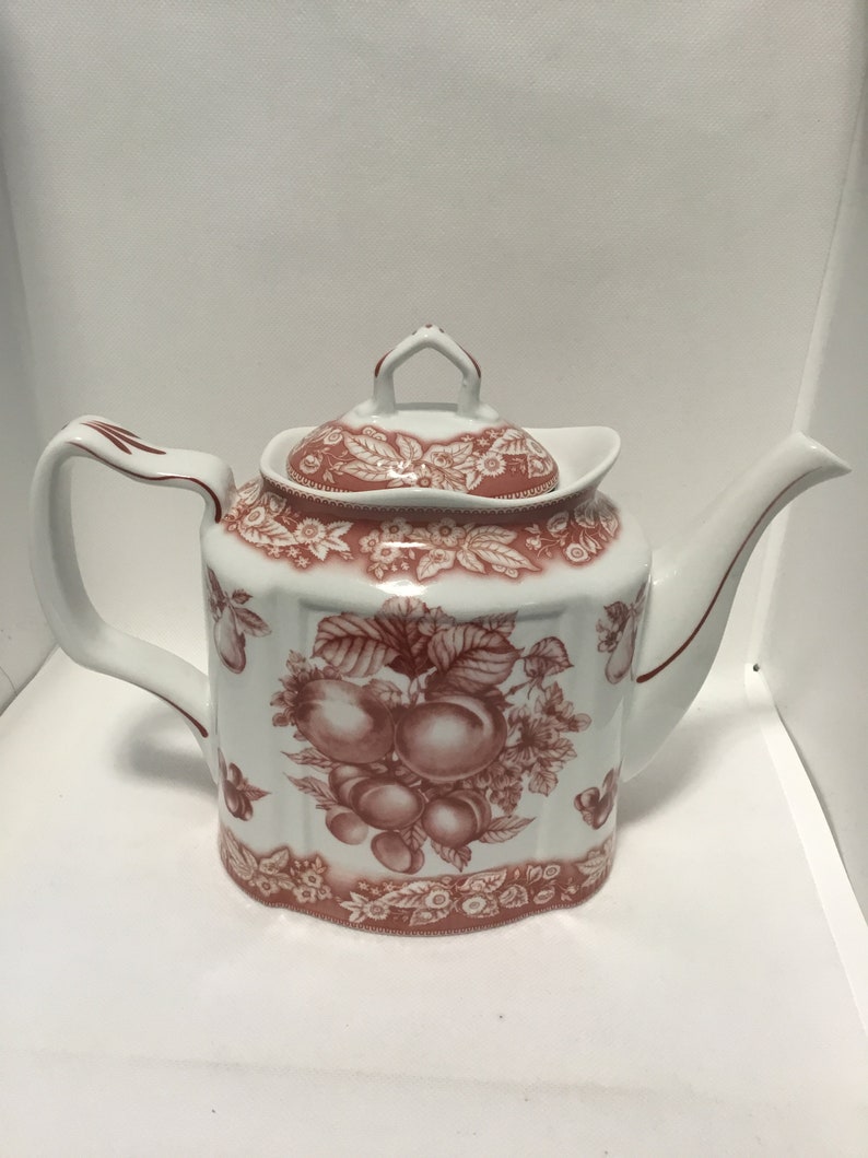 Classic China Teapot With a Cornucopia of Fruits in Red and White ...