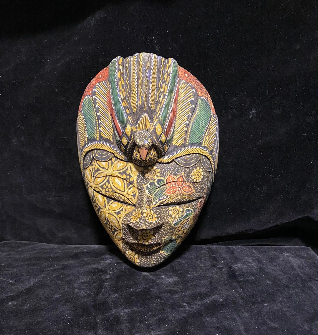 Unique Bali Light Wood Batik Topeng Indonesian Wall Mask Intricate ...