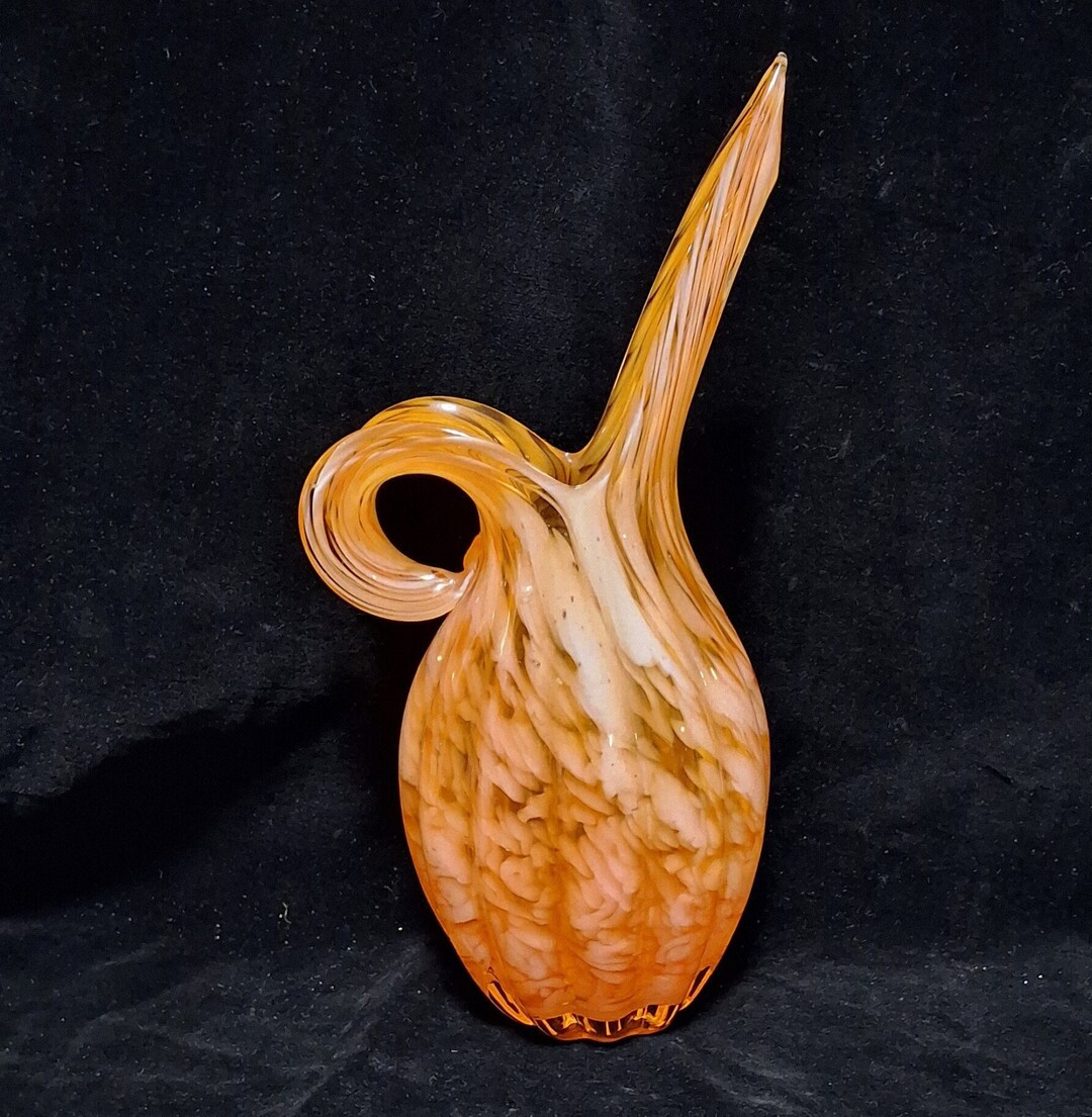 Vintage Brinn's Beautiful Art Glass Pitcher Orange & White Swirl ...