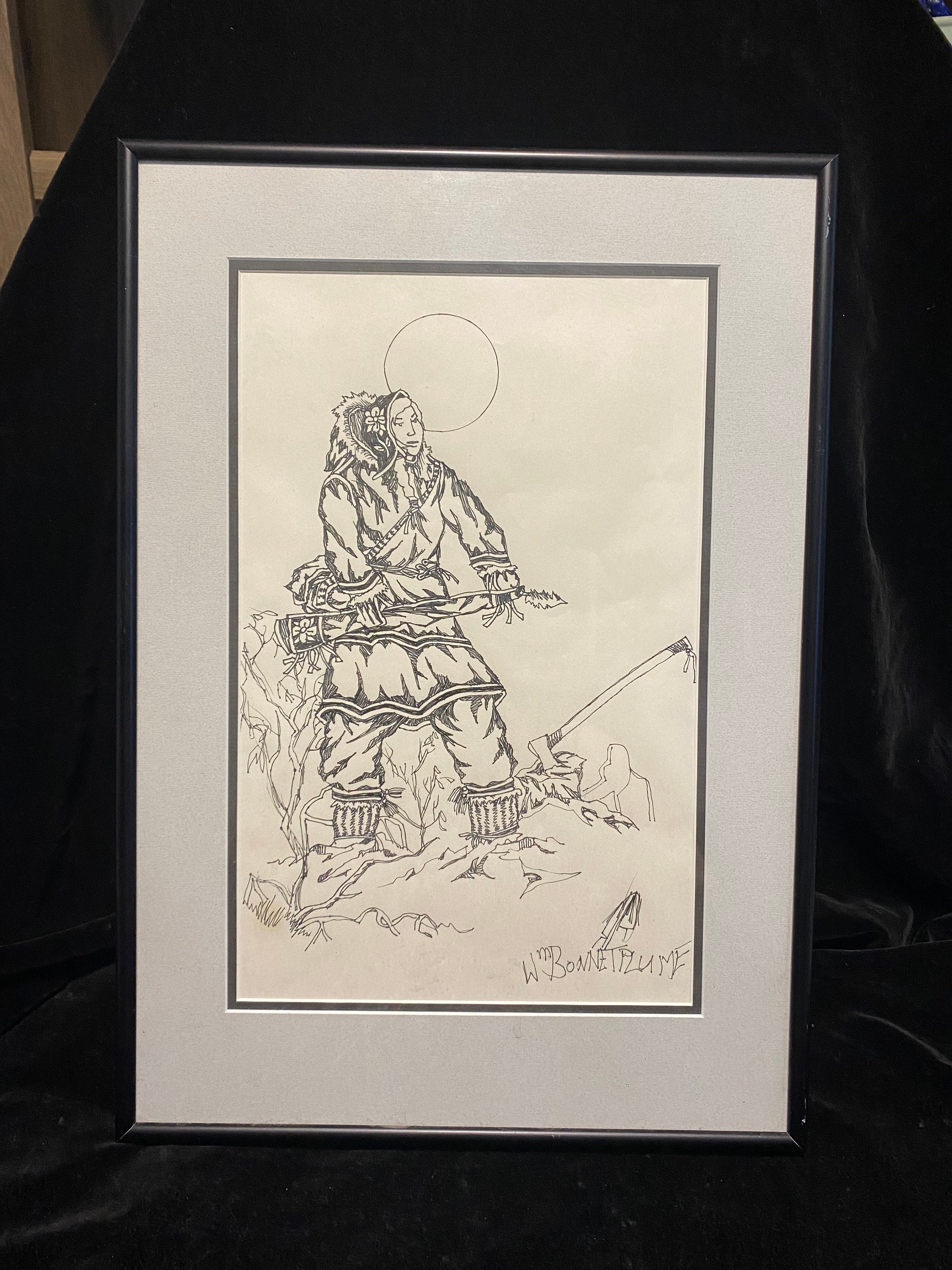 Original Inuit Pen and Ink Drawing by William Bonnetplume - Aboriginal ...