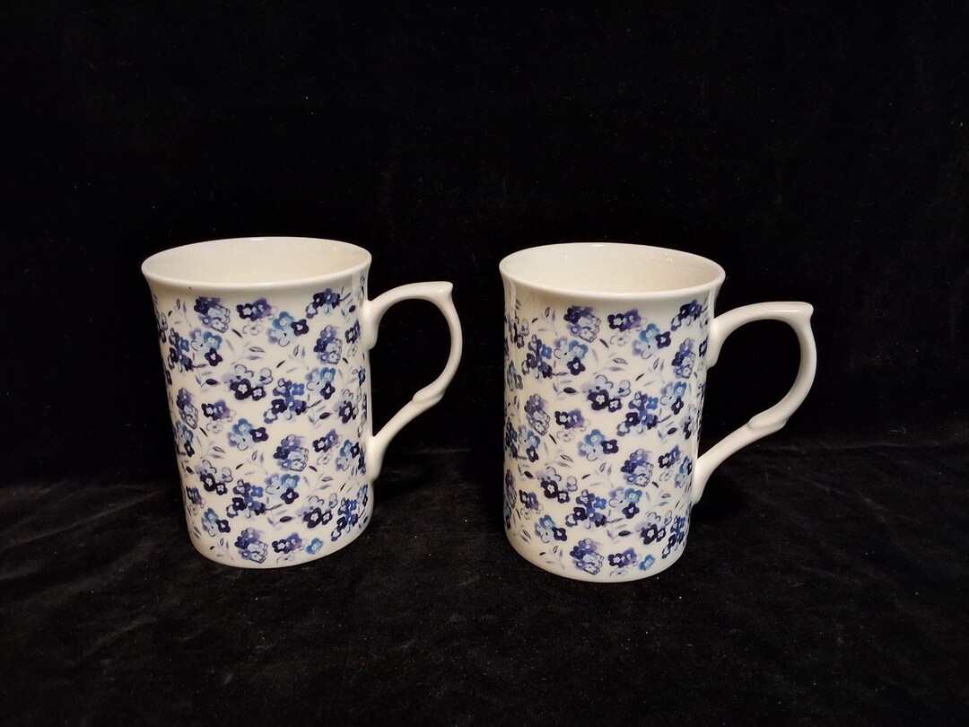 Elegant Blue Floral Fine Bone China Tea/coffee Mugs Set of 2 - Roses of ...