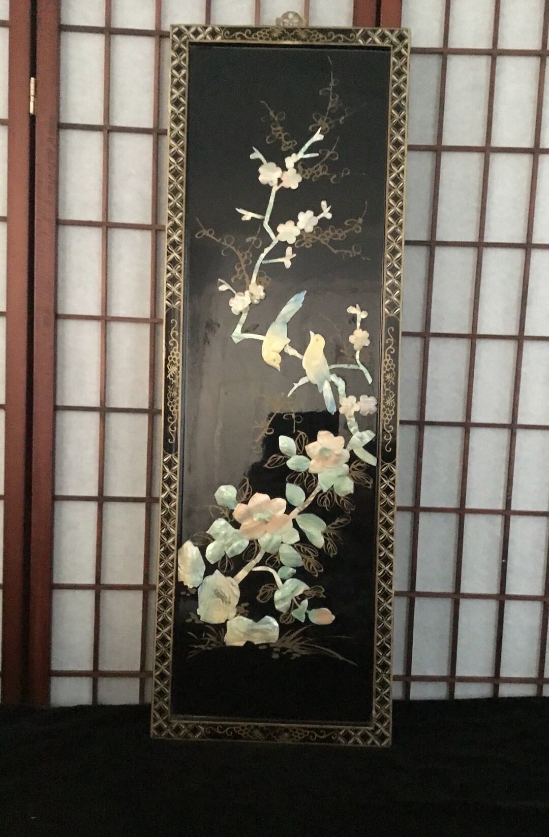 Asian Oriental Black Lacquer Wall Panel With Mother of Pearl - Etsy