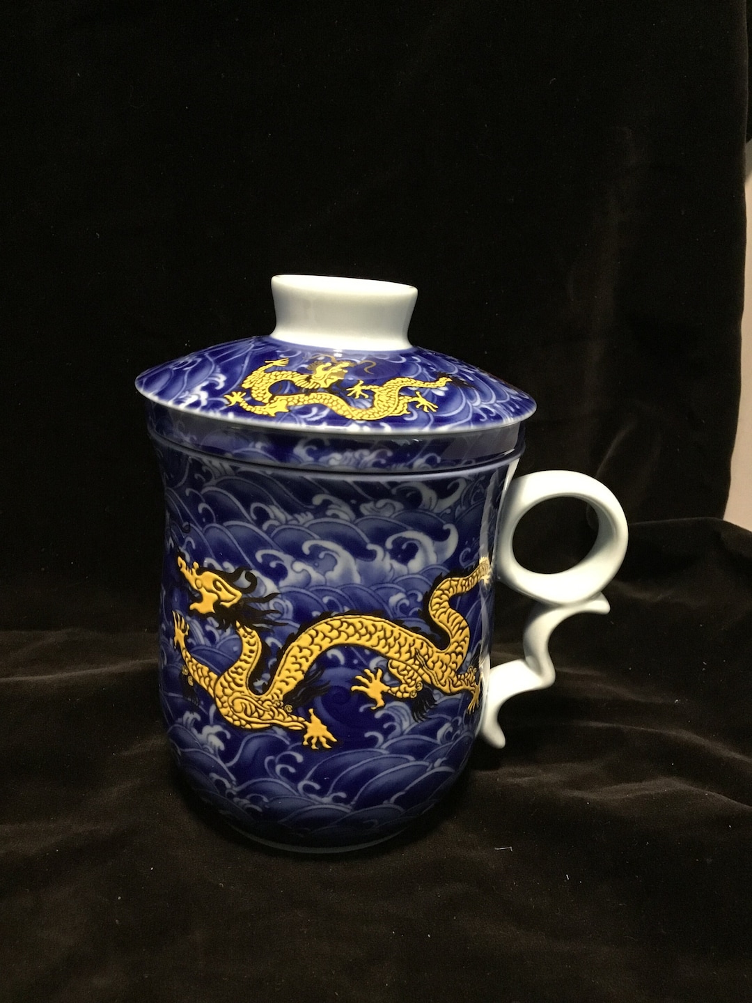 Lovely Chinese Porcelain Tea Cup Mug With Lid & Infuser Blue - Etsy