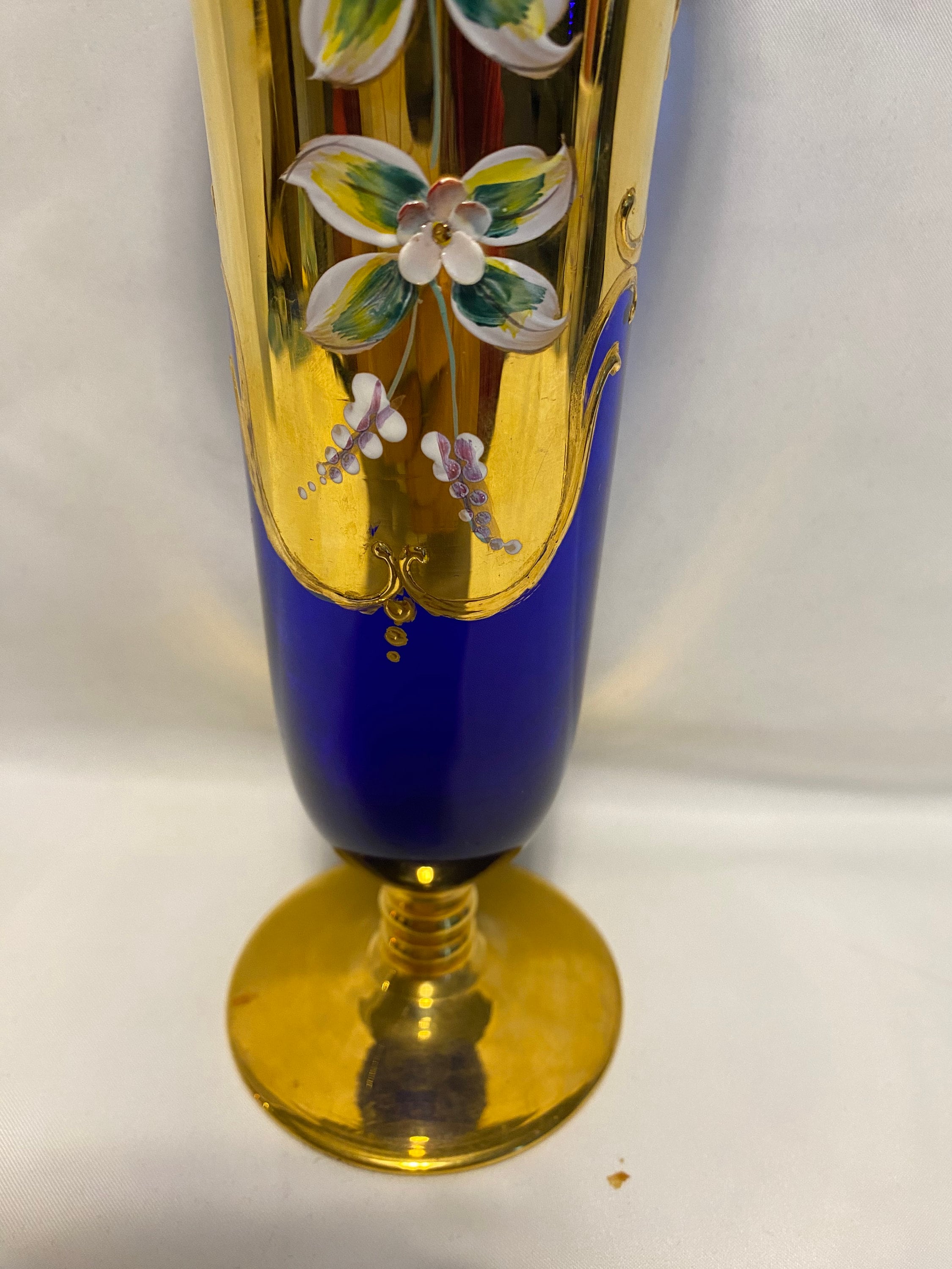 Opulent Cobalt Blue Bohemian Art Glass Vase 24K Gold, Enamel, Gold Gilt ...