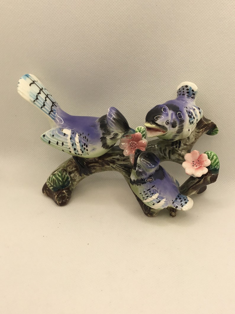Tilso Japan Hand Painted Trio of Blue Jays on a Branch With Cherry ...