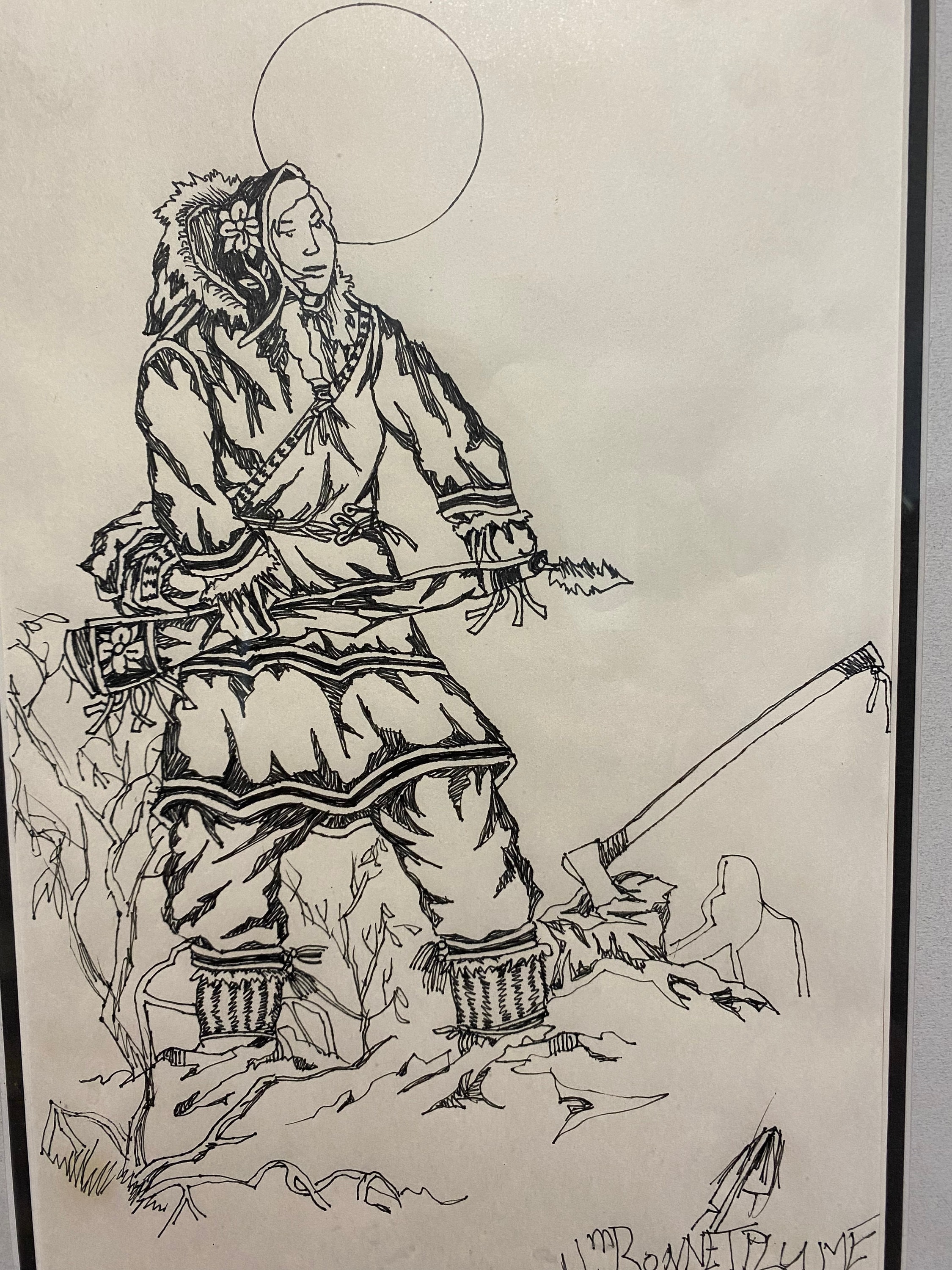 Original Inuit Pen and Ink Drawing by William Bonnetplume - Aboriginal ...