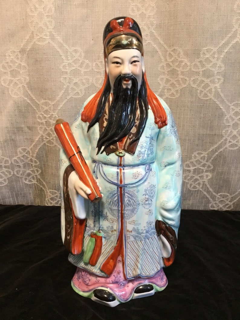 Large 13.5 Fu Xing Chinese God of Good Fortune Wiseman in Blue Robe ...