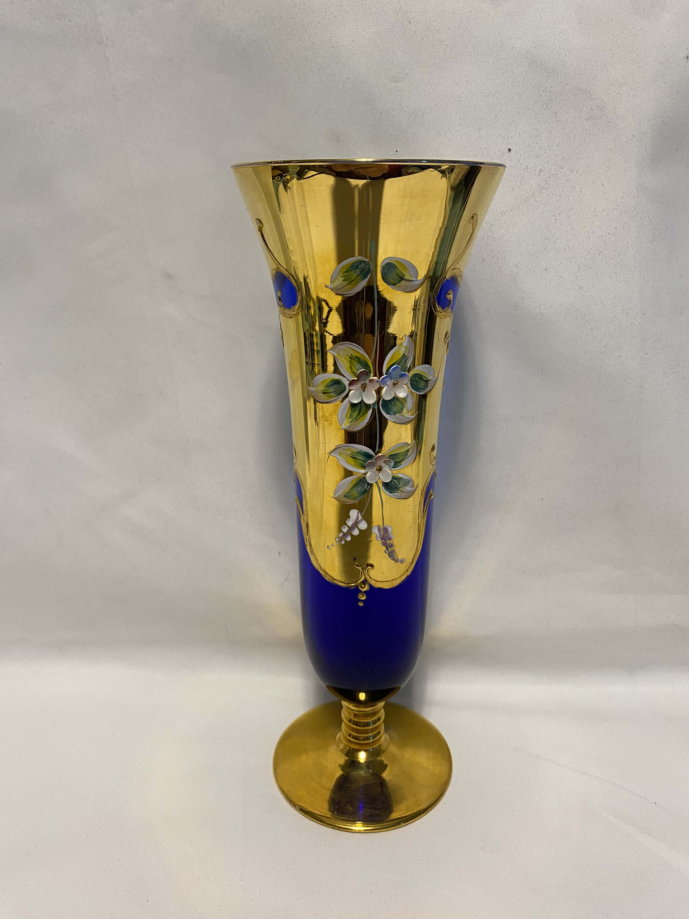 Opulent Cobalt Blue Bohemian Art Glass Vase 24K Gold, Enamel, Gold Gilt ...