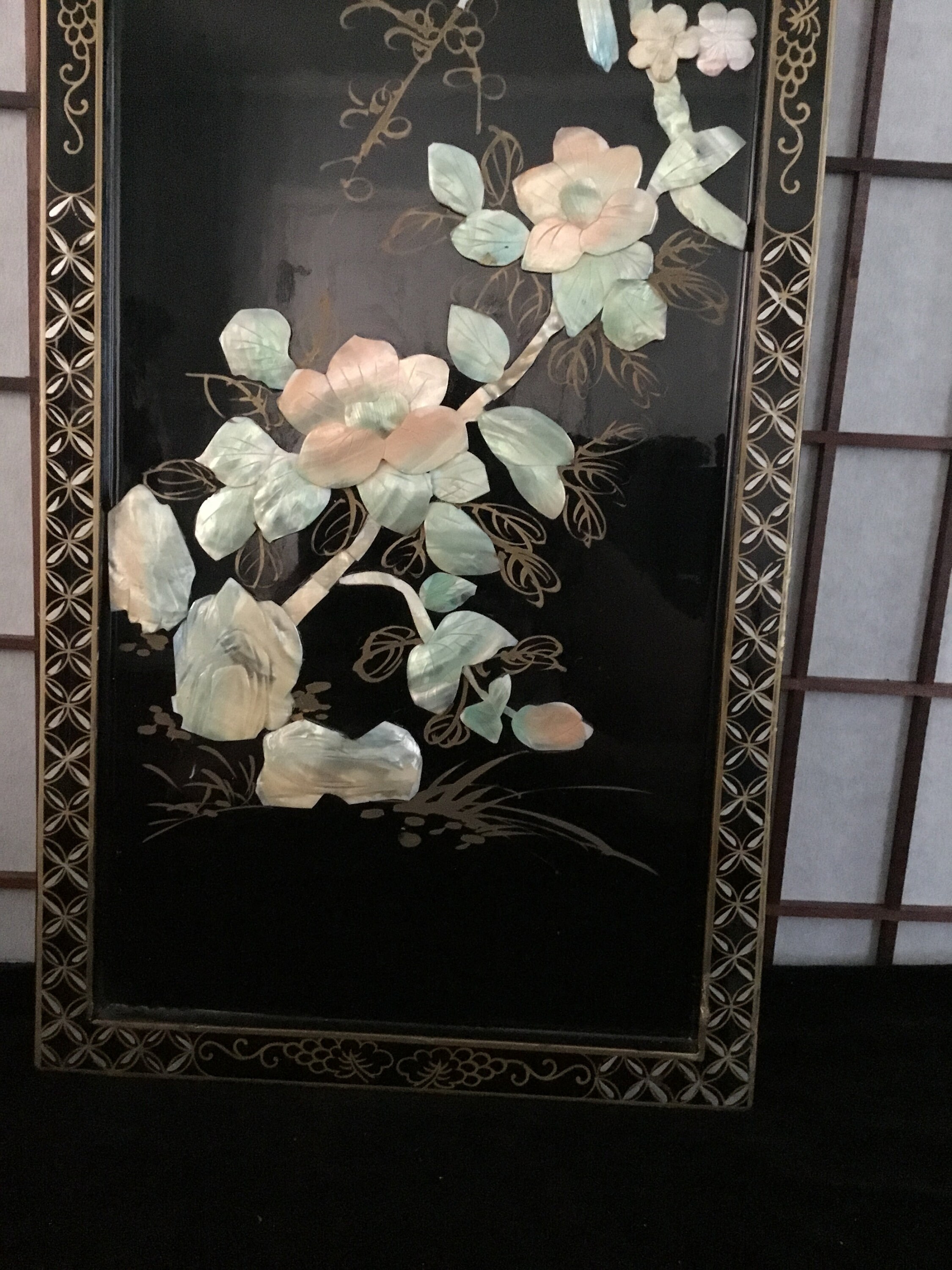 Asian Oriental Black Lacquer Wall Panel With Mother of Pearl - Etsy