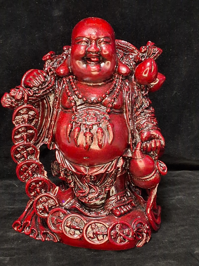 Vintage Standing Lucky Coin Money Red Laughing Buddha Statue - Feng ...
