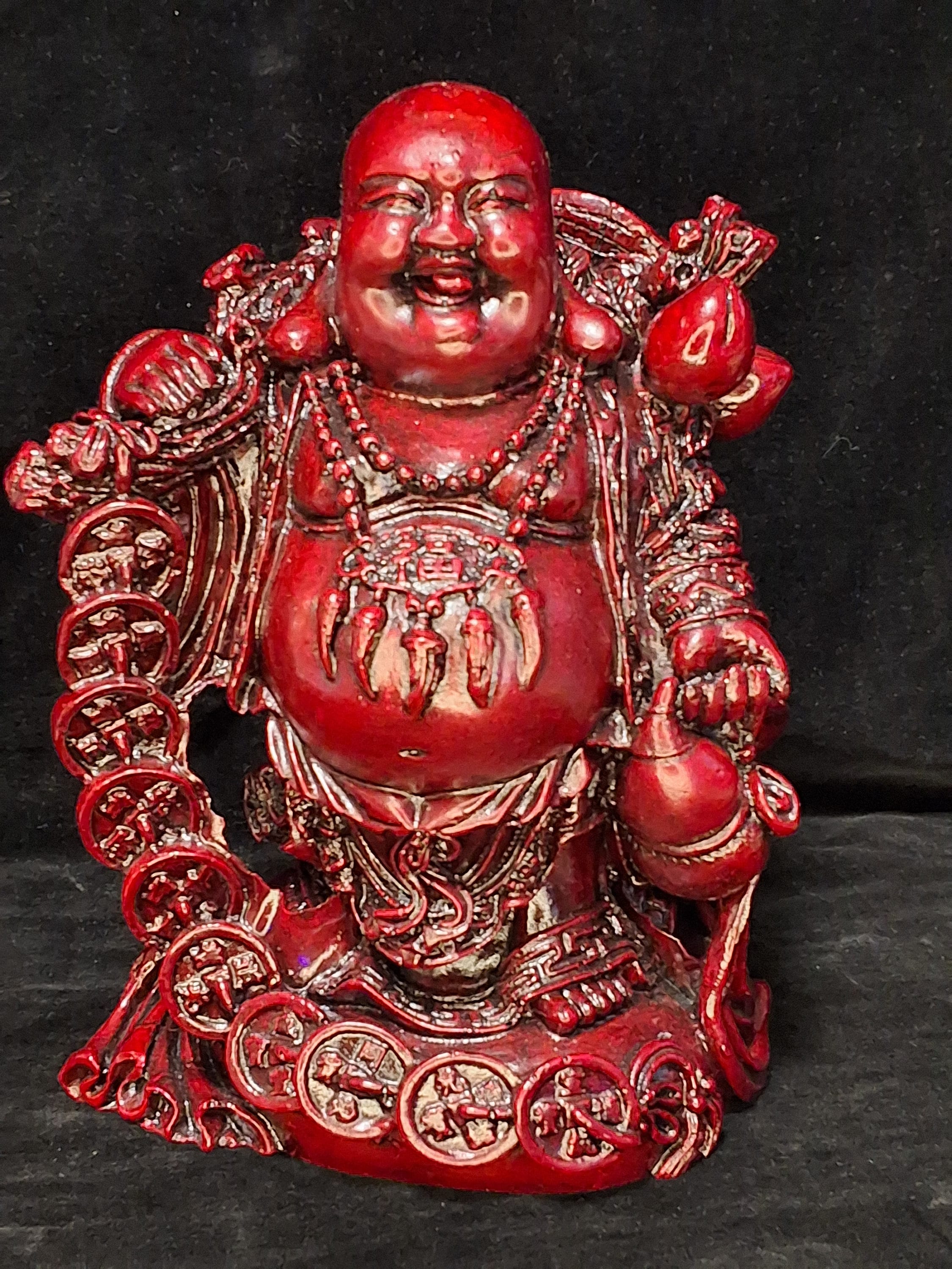 Vintage Standing Lucky Coin Money Red Laughing Buddha Statue - Feng ...