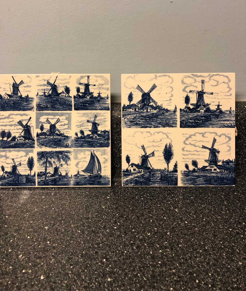 Vintage Delfts Windmill Tiles (holland - Set of 2) - Etsy