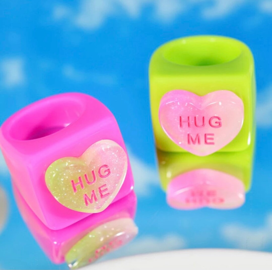 Funky Women's Love Heart Chunky Colorful Resin Plastic - Etsy