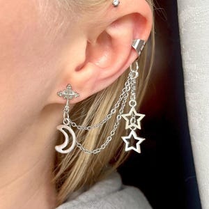 Goth Moon and Star Chain Ear Cuff, Gothic Jewelry, Grunge Aesthetic ...