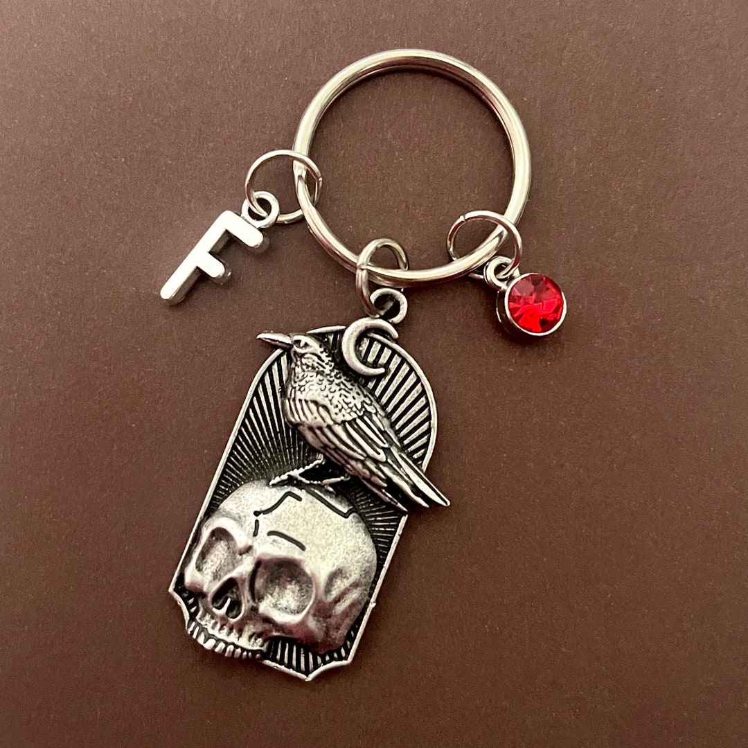 Viking Odin's Raven Keyring, Raven Skull Keychain, Crescent Moon, Norse ...