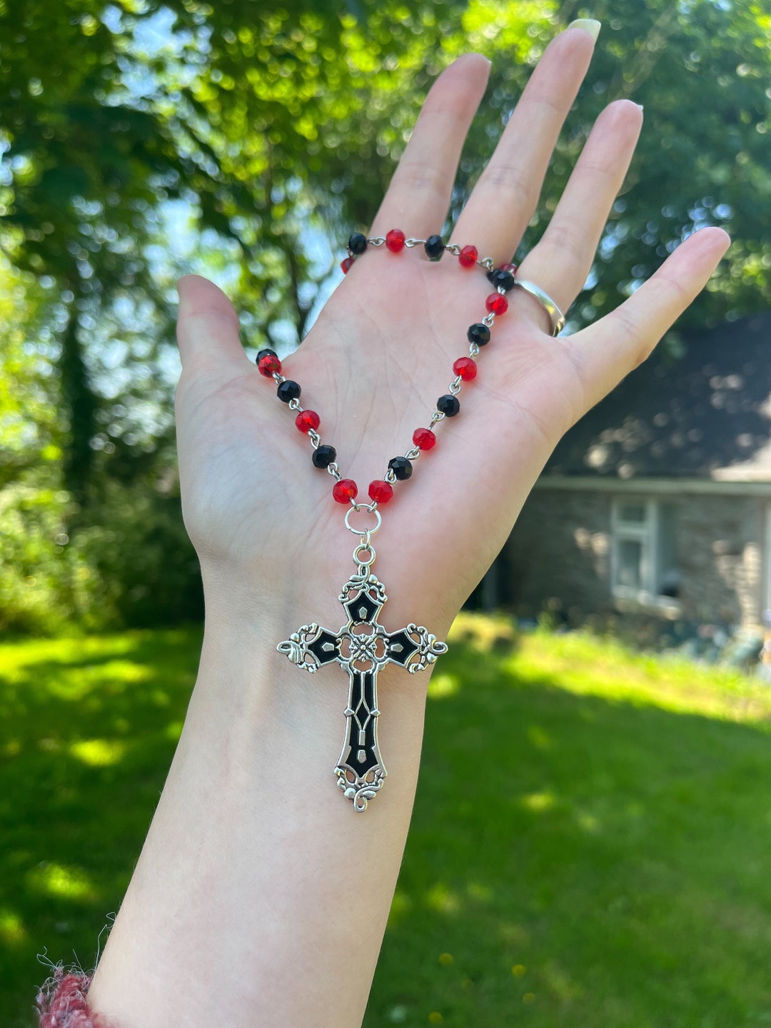 Goth Cross Rosary Necklace, Gothic Rosary Style Necklace, Gothic ...