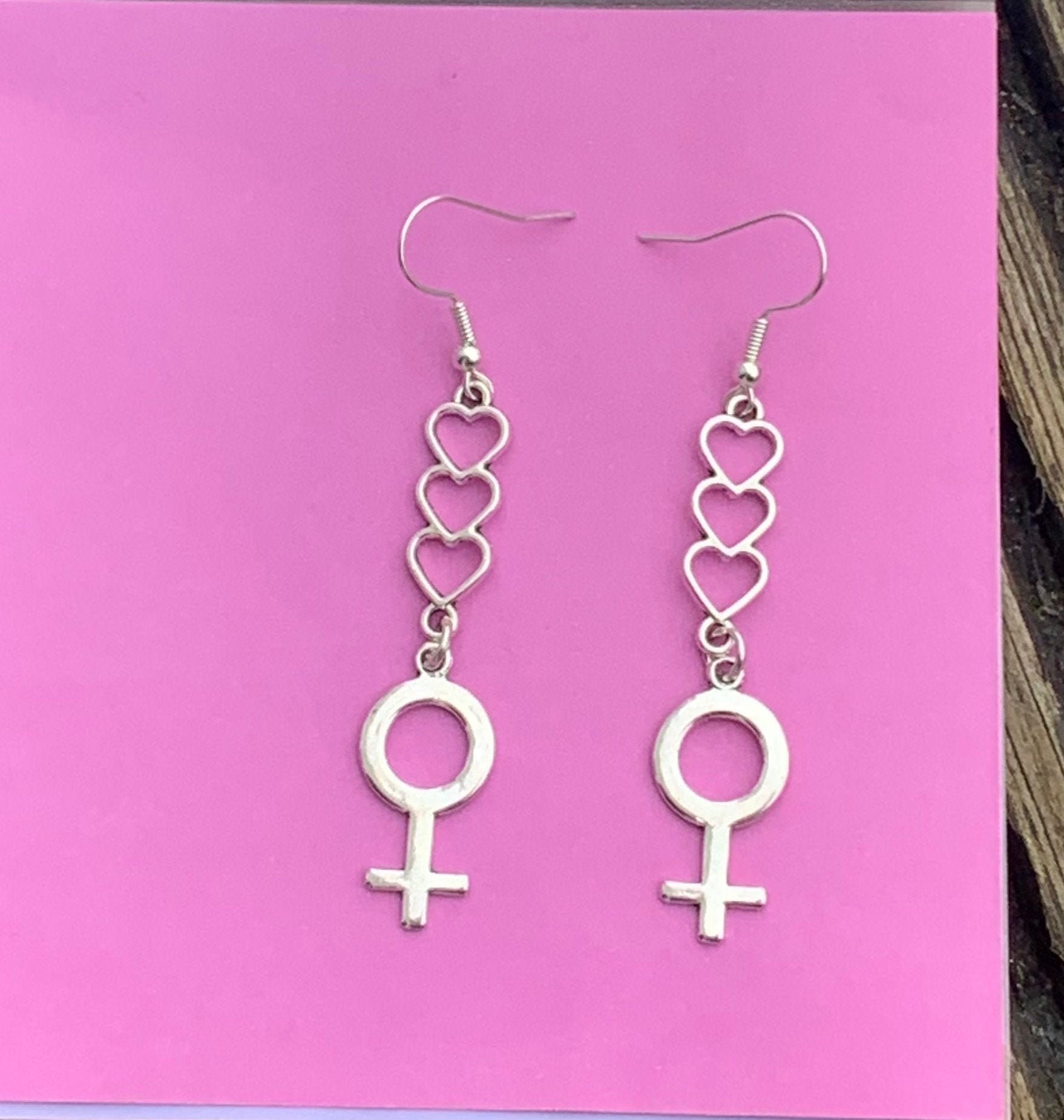 Female Venus Symbol Feminist Heart Silver Earrings | Etsy