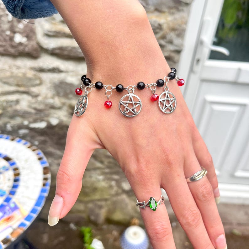 Goth Charm Bracelet, Pentagram Bracelet, Pentacle Bracelet, Gothic ...