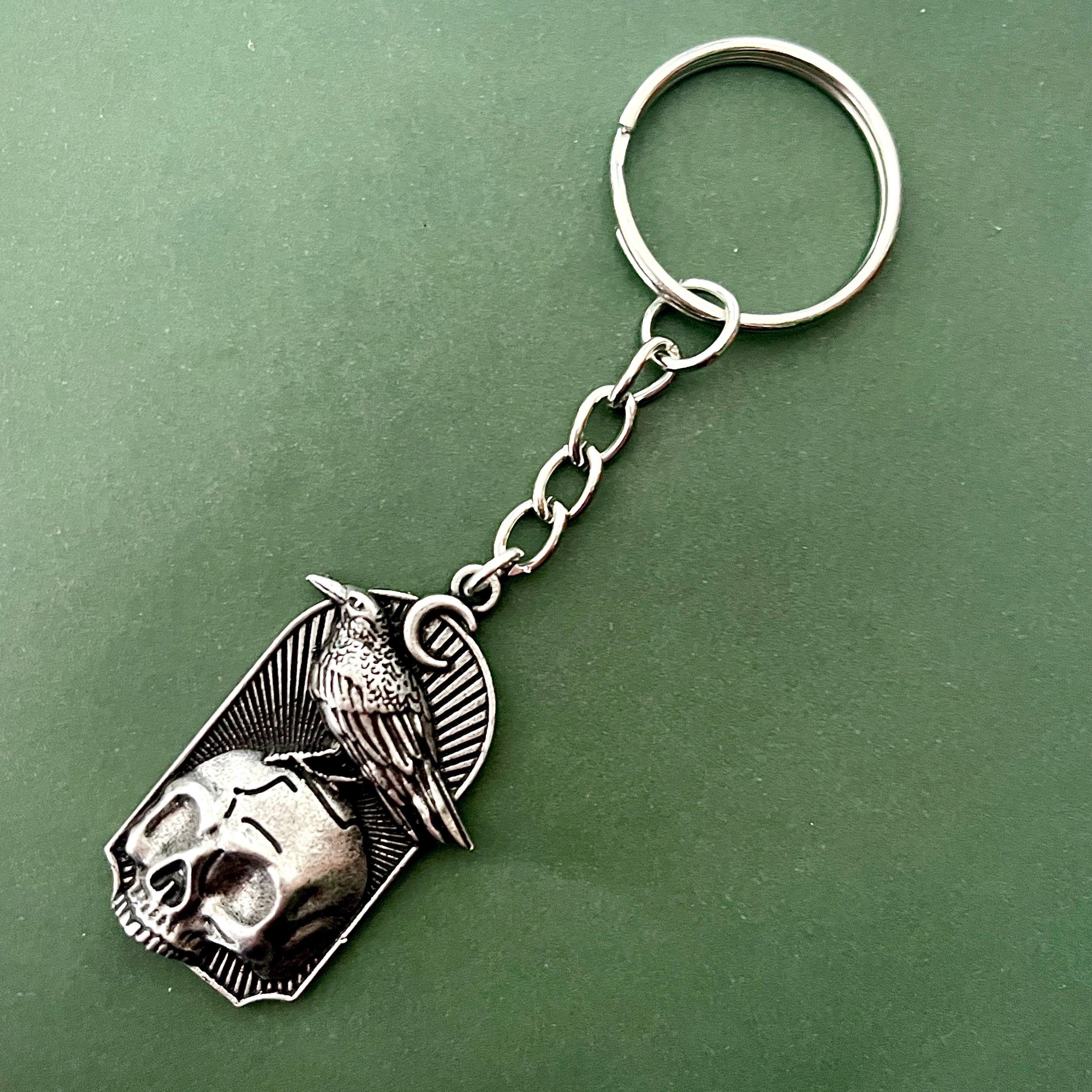 Viking Odin's Raven Keyring, Raven Skull Keychain, Crescent Moon, Norse ...