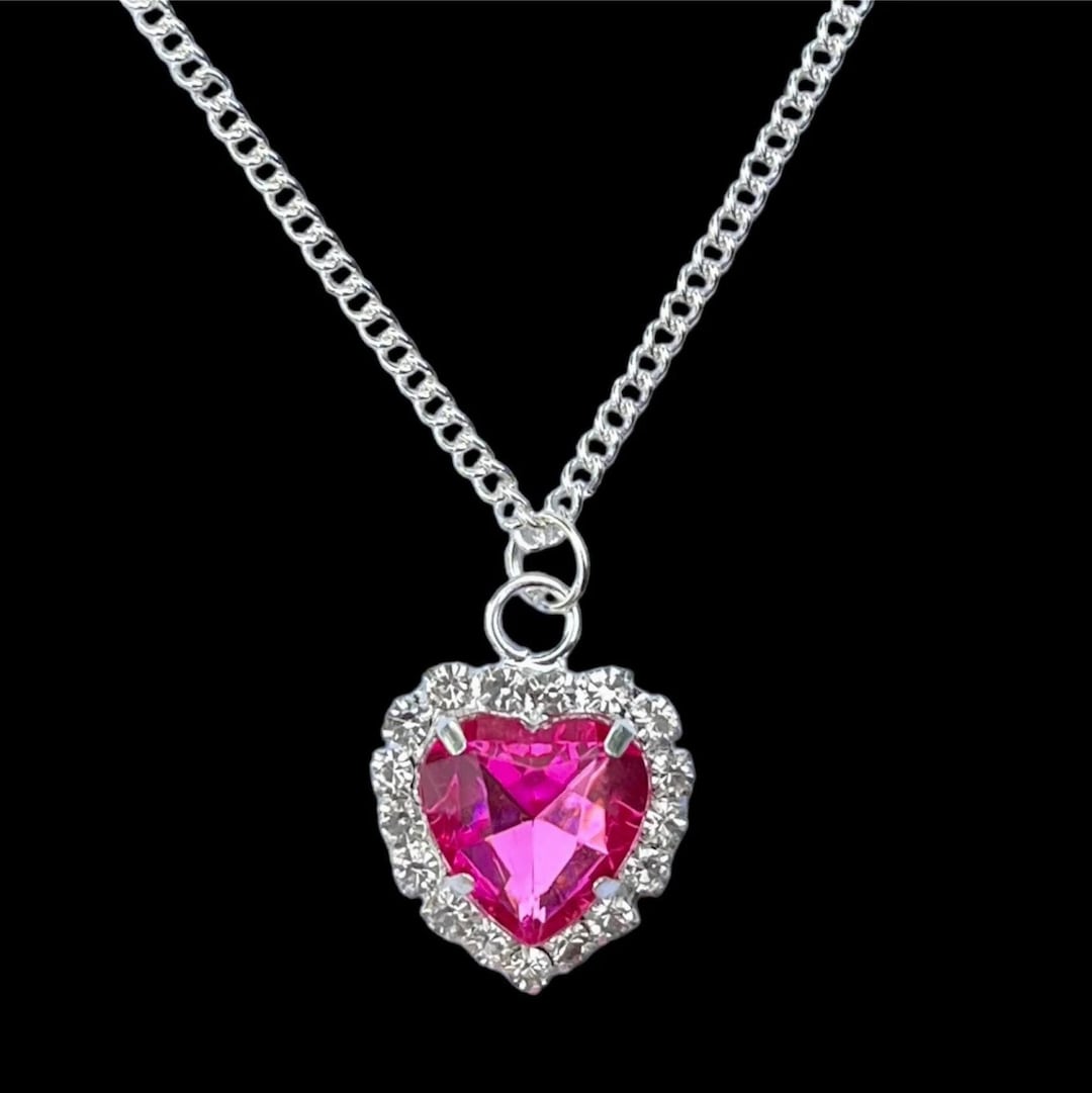 Y2K Pink Heart Necklace Chain Pendant, Y2K Jewelry, 2000s Necklace ...